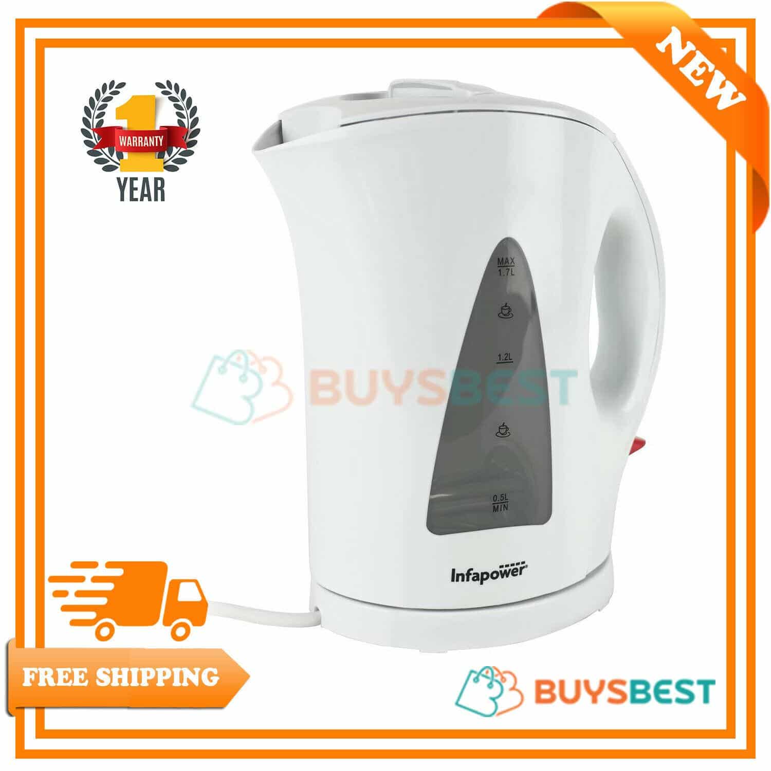 Infapower Electric Cordless Kettle 1.7 Litres 2200 W - White - BuysBest