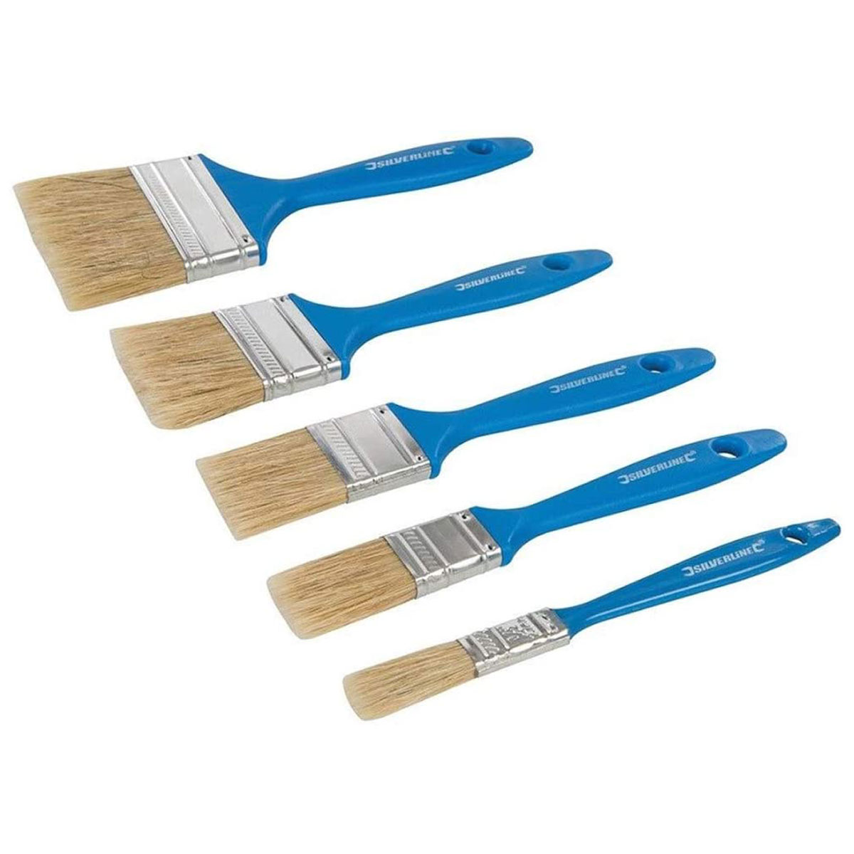 Silverline 5pce Disposable Paint Brush Set 5 Piece, Natural/Ferrule ...
