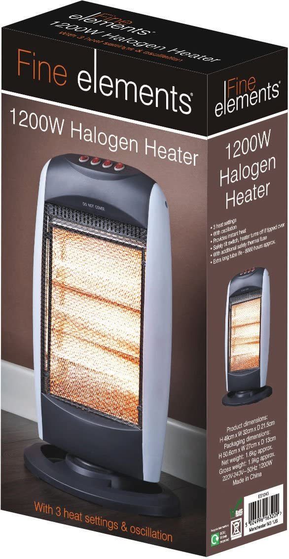 Fine Elements Halogen Heater With 3 Heat Settings Plastic 1200 W ...