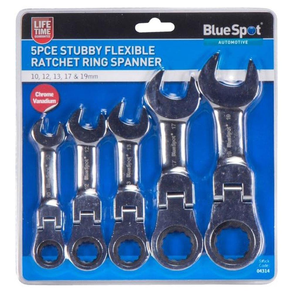 Blue Spot Tools Flexible Stubby Ratchet Spanner Set 10-19mm – 5 Piece ...